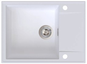 Sink Quality Sink55, kuchyňský granitový dřez 620x460x215 mm + chromový sifon, bílá, SKQ-SINK.W.1KKO.X