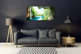 Obraz na skle Vodopád Jezero Příroda 100x50 cm