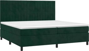 Box spring postel s matrací a LED tmavě zelená 200x200 cm samet 3136266