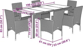 7dílný zahradní jídelní set podušky světle šedý polyratan sklo 3278577