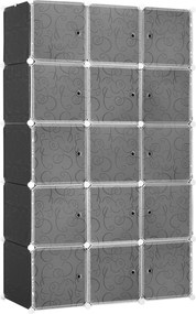 HOMCOM DIY systém polic pro šatníky s 2 velkými a 9 malými kostkami - DIY organizér, botník, úložný regál na knihy a hračky, černý 111 x 47 x 183 cm