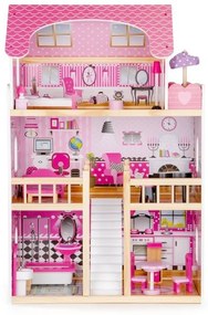 Dřevěný domeček pro panenky s LED osvětlením a nábytkem