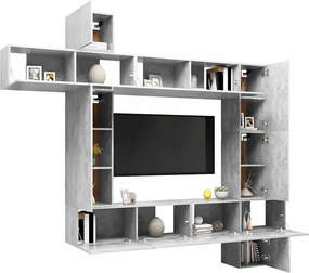 9dílný set TV skříněk betonově šedý kompozitní dřevo 3079158
