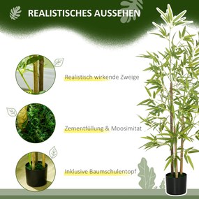 HOMCOM Sada 2 umělých rostlin z bambusu - Velké 120 cm, realistické umělé rostliny v květináči, umělý bambus s falešným mechem pro obývací pokoj, lož…