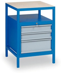 Přístavný dílenský zásuvkový box na nářadí k pracovním stolům GD, 3 zásuvky, 1 police, 575 x 600 x 850 mm, modrá