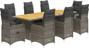 9dílný zahradní bistro set s poduškami šedý polyratan 3277277