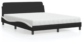 Postel s matrací černá a bílá 160 x 200 cm umělá kůže