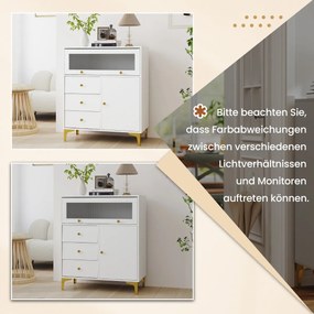 Costway Komoda se 3 zásuvkami a 2 dvířky příborník s výklopnými skleněnými