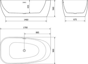 Mexen Giada, volně stojící vana 170 x 90 cm, bílá lesklá, grafitová matná, 52741709000-95