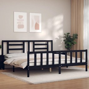 Rám postele s čelem černý 200 x 200 cm masivní dřevo 3192905