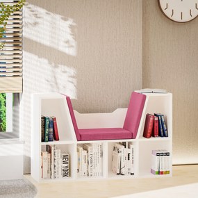 HOMCOM Moderní Design 2-v-1 Knihařská Lavice s 6 Úložnými Prostředky a 3 Polštářky 102L x 30W x 61H cm Bílá Růžová