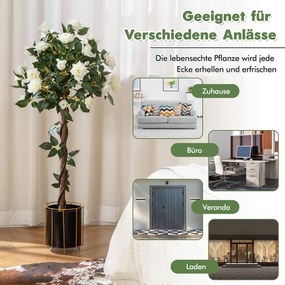 Costway 120 cm Růže s bílými růžemi Umělý strom s květy Umělý květinový strom