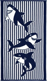 SCANquilt plážová osuška VELUR žraloci modrobílá 70 x 125 cm