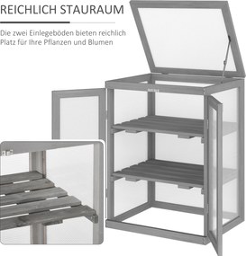 Outsunny 3-patrový skleník s chladicím rámem Skleník se 2 dveřmi ze dřeva a polykarbonátu odolný proti povětrnostním vlivům, nosnost až 15 kg na poli…