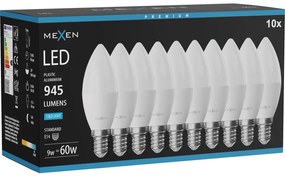 Mexen Nova 10x LED žárovka E14, C37, 9W, Studená - 6500K, 945 lm - L102-E14-0965-01x10