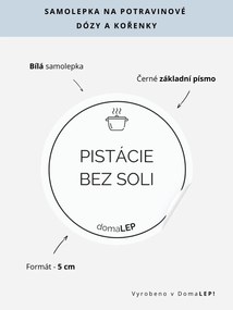 PISTÁCIE BEZ SOLI – bílá samolepka na dózu, základní písmo, 5 cm | DomaLEP