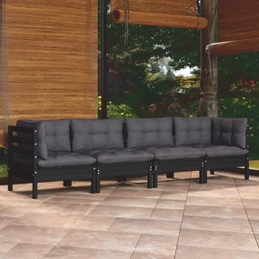 vidaXL 4dílná zahradní sedací souprava šedé podušky masivní borovice [3096152] Barva: Černá