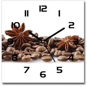 Wallmuralia Skleněné hodiny čtverec Zrnka kávy skořice 30x30 cm