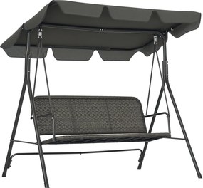 Outsunny zahradní houpačka pro tři osoby s nastavitelnou stříškou, sedadlo z PE ratanu a opěrkami na balkón, terasu, patio, nosnost 240 kg, 167x112x15