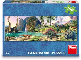 DINO Puzzle panoramatické 150 dílků Dinosauři u jezera 66x23cm skládačka dn393301