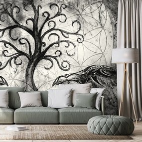 Tapeta magický strom života v černobílém provedení - 375x250 cm