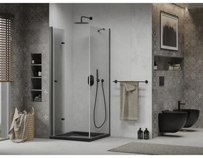 Mexen Lima, sprchový kout 90 (dveře) x 90 (stěna) cm, 6mm čiré sklo, černý profil + SLIM černá sprchová vanička 5cm s černým sifonem, 856-090-090-70-00-4070B
