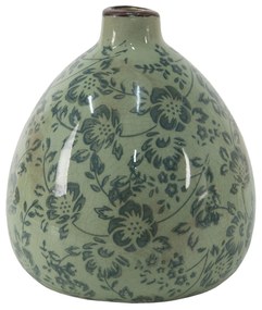 Zelená dekorační váza s modrými květy Minty - Ø 13*14 cm