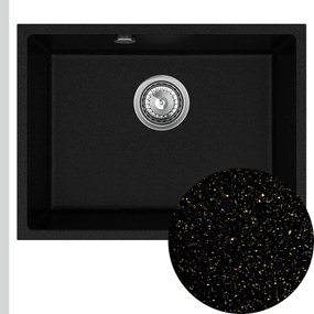 Sink Quality Crypton 60, kuchyňský granitový dřez 535x400x205 mm + chromový sifon, černá skvrnitá, SKQ-CRY.B.1KBO.60.X
