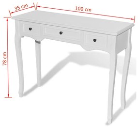 Toaletní konzolový stolek se třemi zásuvkami | bílá