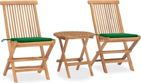 3dílný skládací zahradní jídelní set s poduškou masivní teak 3063176