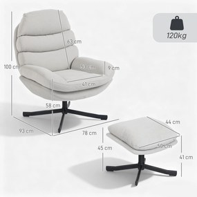 HOMCOM Relaxační křeslo s podnožkou, křeslo, lounge křeslo s čalouněním z chenille, moderní televizní křeslo, 78 x 93 x 100 cm, krémově bílá