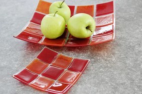 BDK-GLASS Skleněná miska KARO 15x15cm - oranžovo-červená