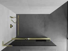 Mexen Kioto+ L, sprchová zástěna Walk-In s poličkou a věšákem 80 x 200 cm, 8mm šedé sklo, zlatý matný profil, 800-080-123-55-40