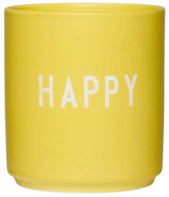 DESIGN LETTERS Porcelánový hrnek Yellow Happy 300 ml, žlutá barva, porcelán