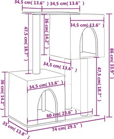 vidaXL Škrabadlo pro kočky se sisalovými sloupky 86 cm [172101] Barva: Tmavě šedá