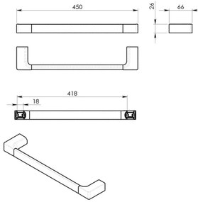 Gedy - Nástěnný věšák na ručníky PIRENEI 6,6x45 cm lesklý chrom