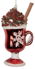 Vánoční skleněná závěsná ozdoba sklenička se šlehačkou - 7*6*12 cm