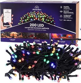 JU Světelný řetěz SMART s 200 LED, vícebarevný, napájení ze sítě, venkovní použití