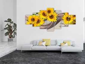 Obraz - Zářící květy slunečnic (210x100 cm)