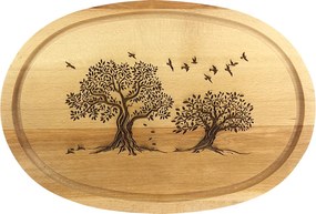 AMADEA Dřevěné servírovací prkénko - podnos oválné stromy, masivní dřevo, 30 cm