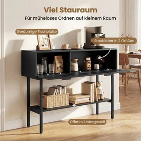 Costway Boho console table with 2 compartments a open shelf. Narrow hallway