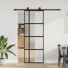 Posuvné dveře se sadou kování černé 76x205 cm Tvrzené sklo 3375838