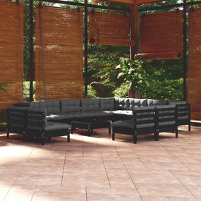 vidaXL 13dílná zahradní sedací souprava podušky masivní borovice [3096881] Barva: Černá