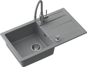 Šedý kuchyňský granitový dřez QUADRON READY- MAX + BATERIE A DÁVKOVAČ NA SAPONÁT