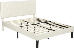 HOMCOM manželská postel 140 x 190 cm postel pro 2 osoby, nastavitelné čelo postele, lamelový rošt 150 x 198 x 101/106/111/116/121 cm, krémová