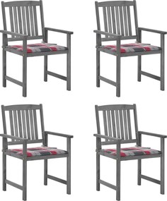 vidaXL Zahradní židle s poduškami 4 ks masivní akáciové dřevo [3061228] Barva: Vzor červená kostka