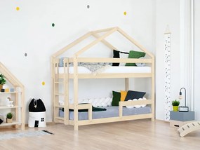 Benlemi Dřevěná patrová postel KILI ve tvaru domečku Zvolte barvu: Nelakovaná, Zvolte šuplík: Bez šuplíku, Zvolte výšku: 207 cm