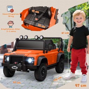 AIYAPLAY Dětské elektrické auto, 12V bateriový pohon, dálkové ovládání, hudební funkce, klakson, LED světla, oranžová