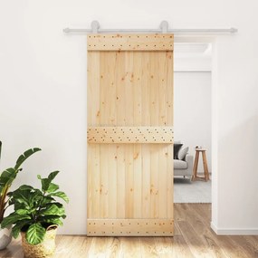 Posuvné Dveře S Kováním 90 X 210 Cm Masivní Borové Dřevo