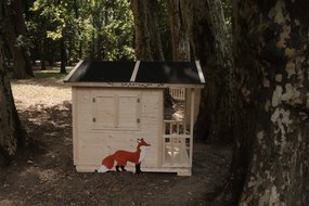 nejzahradnidomek.cz - Dětský dřevěný domek HAFÍK se zábradlím, barva natur, (1,45 × 1,85 m), DD_HAF